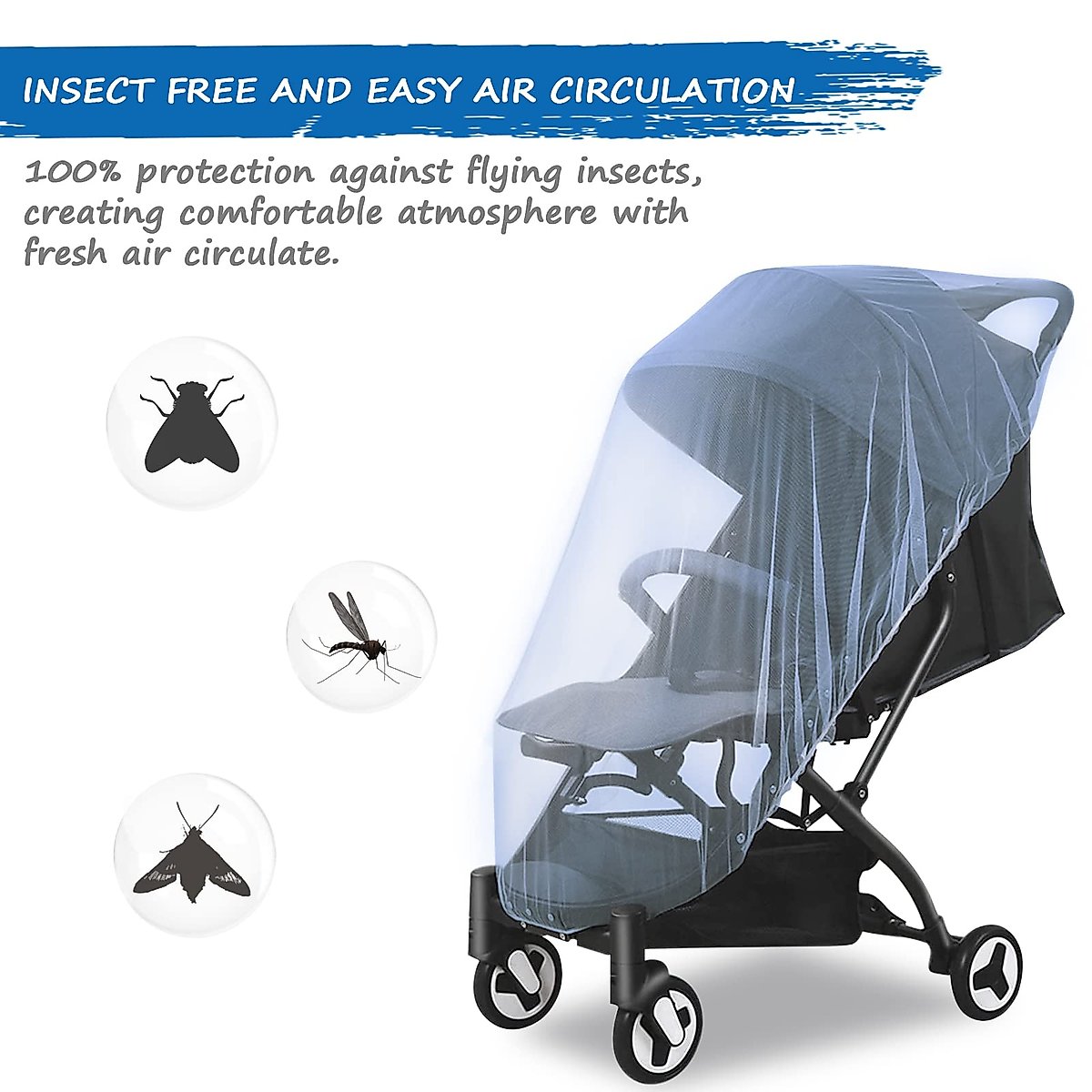 Mosquito Net for Stroller Baby Mosquito Net Perfect Bug Net for Strollers, Bassinets, Cradles, Playards, Pack N Plays and Portable Mini Crib, Baby Insect Netting, Blue