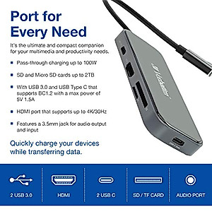 Verbatim 8-in-1 USB C Hub Adapter - 100W Power Delivery, 2 USB 3.0 Ports, 1 USB C, SD Card Readers, 3.5mm Audio Port for USB C Laptops + 6FT Monster 4K Ultra HDMI Cable