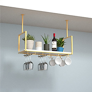 Ceiling Hanging Bar Unit Wine Rack Wine Glass Holder for Bar Cellar Restaurant Ceiling Hanging Shelf Pot Rack Kitchen Pan Rack Cookware Hanger Storage Shelving Flower Stand (Size : 100x30x60cm)
