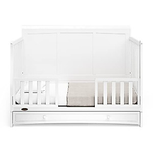 Graco Asheville 4-in-1 Convertible Crib with Drawer (White) – GREENGUARD Gold Certified, Crib with Drawer Combo, Full-Size Nursery Storage Drawer, Converts to Toddler Bed, Daybed and Full-Size Bed