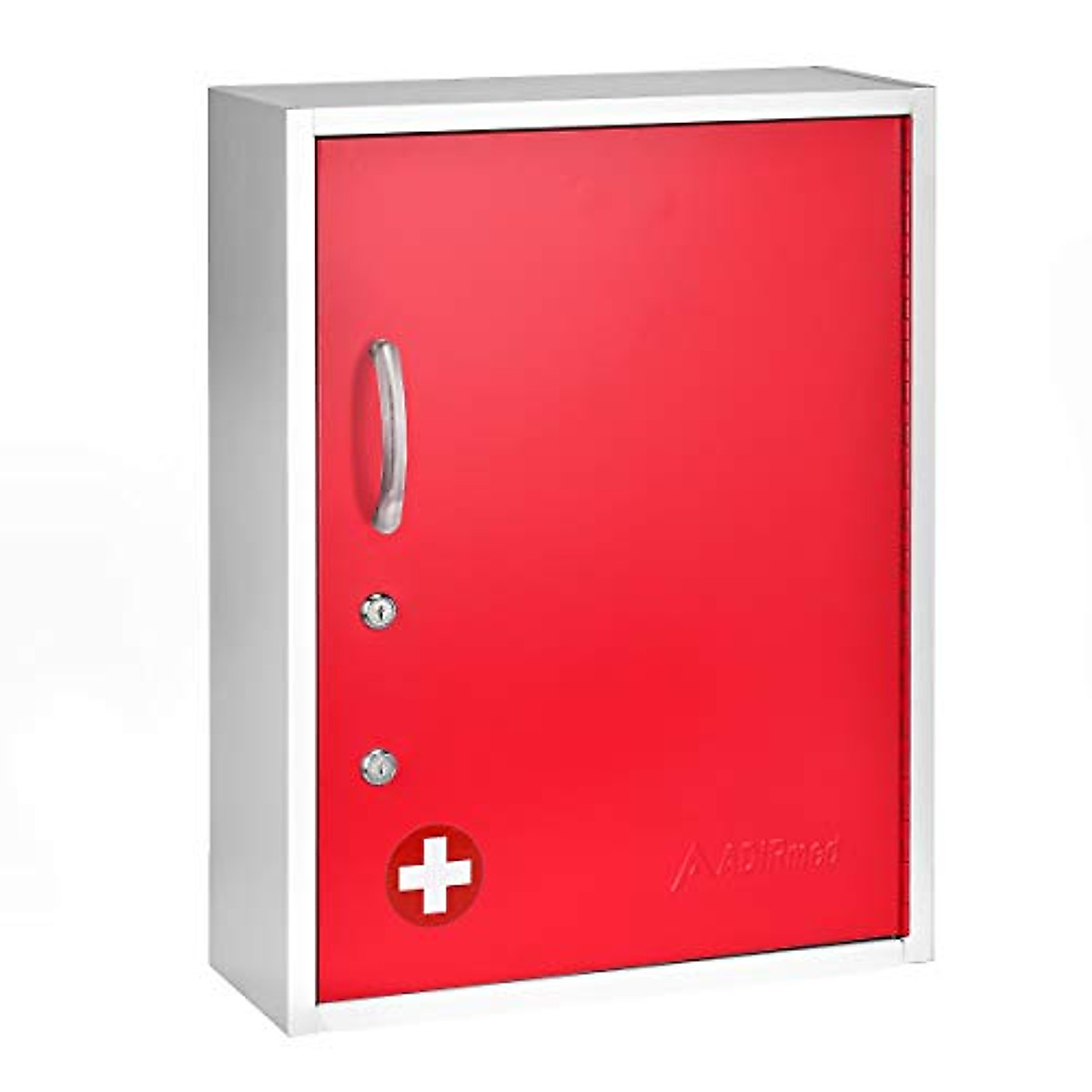 AdirMed Locking Drug Cabinet (White) Medicine Cabinet with Pull-Out Shelf & Document Pocket (Red) Bundle