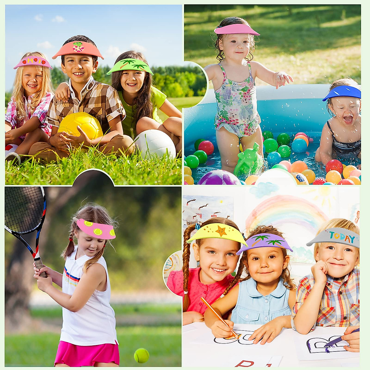 Sureio 40 pcs Foam Visor Bulk Sports Sun Visors with Coil Bands Solid String Sun Visor Hat Adjustable Golf Foam Visor for Women Men Outdoors Gifts