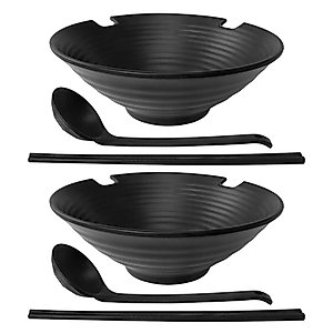 [2 Sets] Ramen Bowls, 37oz Large Plastic Noodle Bowl Set, Dishes with Chopsticks and Spoons