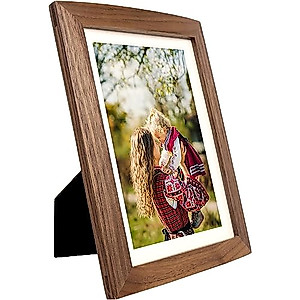 FLECHAZO 8x10 Picture Frame - Made of Natural Walunt Wood - Curved Surface - Covered by 2mm Shatterproof Plexiglass - Fit for 6x8 or 8x10 Picture - Tabletop Display