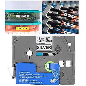 Agatige Compatible Label Tape Replacement for Brother Printer Ribbon Tapes Label Maker Tapes(12mm Black on Matte Silver)
