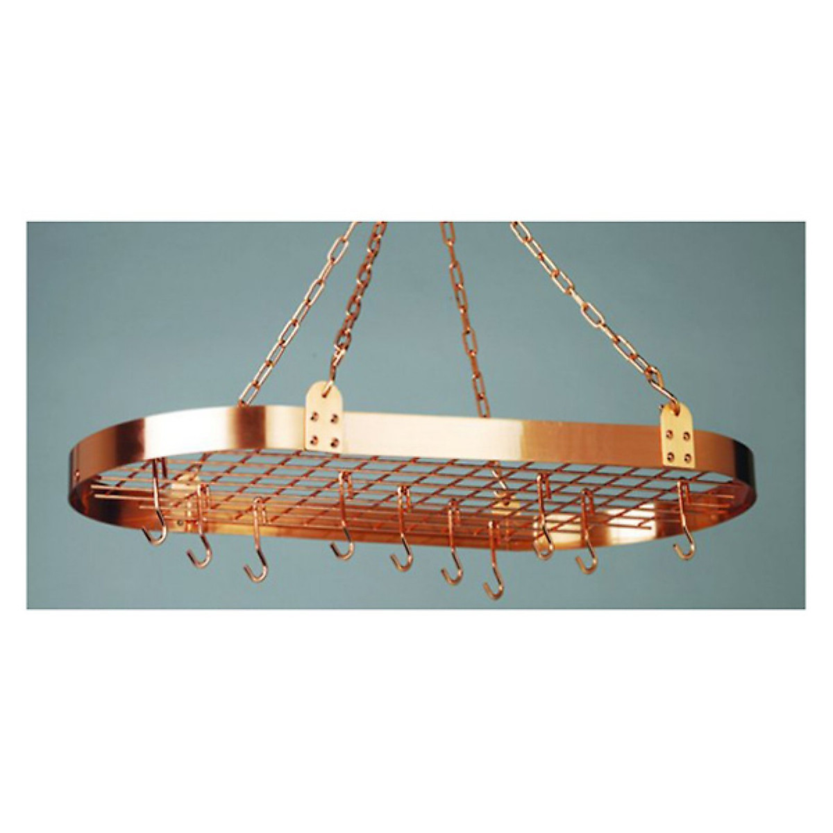 Old Dutch Medium Gauge Oval Hanging Pot Rack with Grid & 12 Hooks, Graphite 36" x 18"