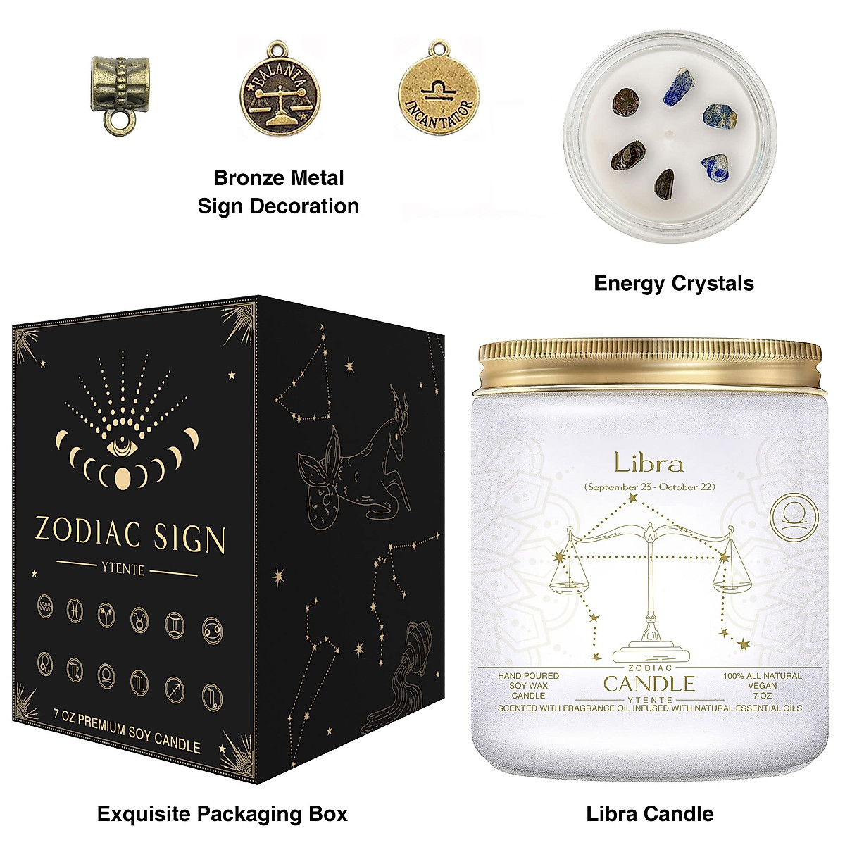 YTENTE Libra Gift for Women,Scented Candles Gifts for Women, Libra Candles,Zodiac Crystals Candles, September Birthday Gifts for Women Mom Sister Astrology Gift Christmas Gift