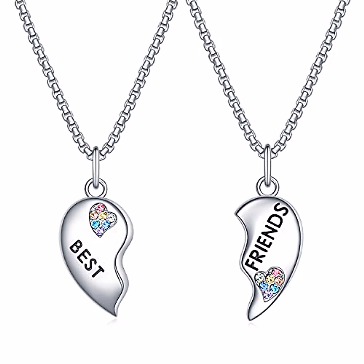 luomart Girls Best Friends Necklace for 2,BFF Friendship Gifts for 2,Rainbow Broken Heart Two Sided Pendant Jewelry Set for Women Teens (BFF Gifts for 2)