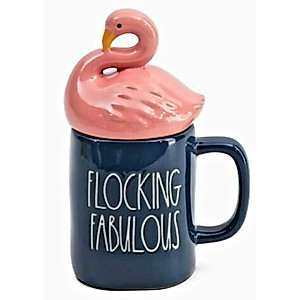 Rae Dunn Coffee Mugs with Decorative ceramic Lids, Flocking Fabulous/Pink/Navy
