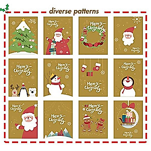 Lulu Home 24 Pcs Christmas Kraft Gift Bags with Handles, Kraft Bags with Assorted Christmas Prints, Christmas Gift Bags Large, Medium and Small for Packing
