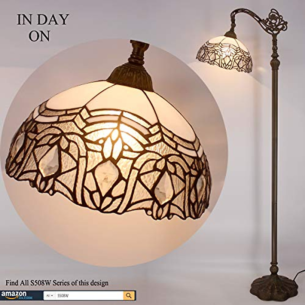 WERFACTORY Tiffany White Stained Glass Arched Floor Lamp