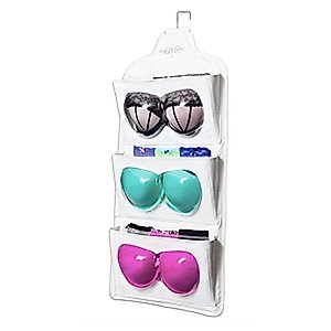 Hanging Secrets Bra Organizer & Lingerie Organizer Hanger + Protect + Showcase Your Bras with See-Thru Molded Bra Compartments Organizer Hangs Inside Closet or Over Door [White]