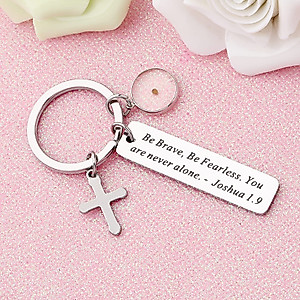 FEELMEM Mustard Seed Faith Gift Be Brave Be Fearless You Are Never Alone Joshua 1:9 Bible Verse Keychain Inspirational Faith Gift Religious Jewelry (Mustard Seed-KY)