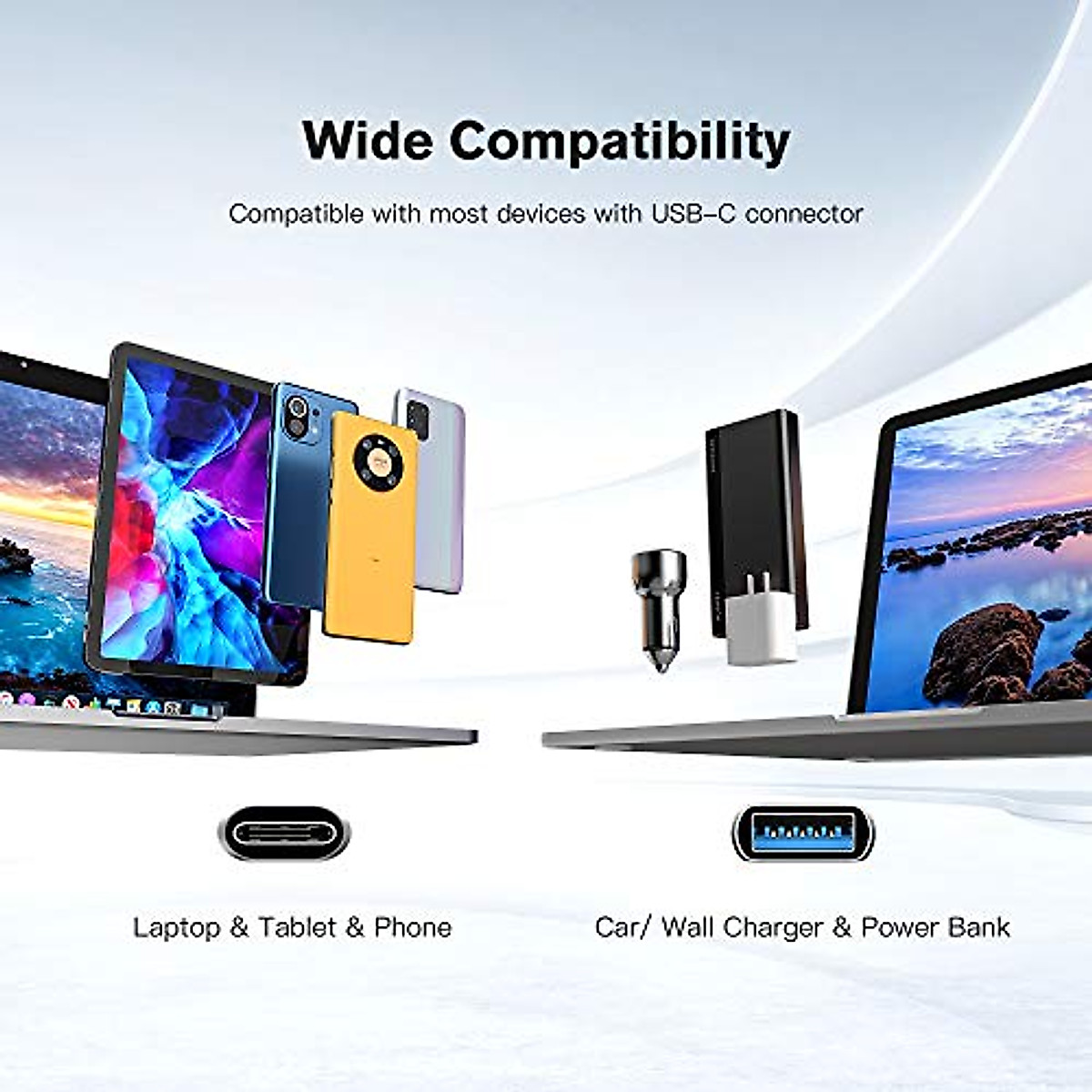 LamToon Short USB Type C Cable, 5Gbps Data Sync Android Auto Cable 3A USB to USB C 3.1 Fast/Quick Charge Cable Unique FPC Flat Design for Galaxy S10+ S9, Note 9 8, LG V20, Google Pixel, Power Bank