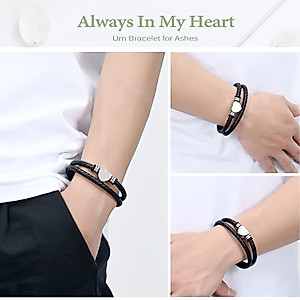 zeqingjw Leather Cremation Jewelry Heart Urn Bracelet for Ashes for Men Women Memorial Keepsake Braided Bracelet -Always in My Heart