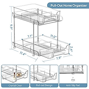 petisal 2 Tier Clear Organizer with Dividers, sliding out storage container, Bathroom Cabinet Storage, Under Sink Organizers, Kitchen, Medicine Storage Organizer, 2 Pack