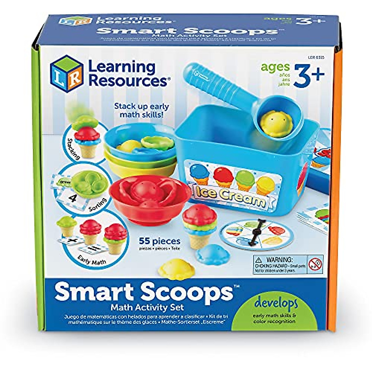Learning Resources Smart Scoops Math Activity Set, Stacking and Sorting Toys, Develops Early Math Skills, 55 Pieces, Ages 3+