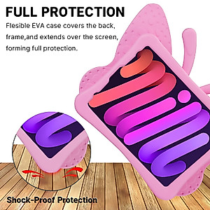 Compatible with iPad Mini 6 7 2024 Pretty Butterfly Case for Kids Girl Light Safe EVA Foam Full Cover Sturdy Kids case with Stand Pencil Holder Shockproof Rugged case for iPad Mini 6th 7th Gen (Pink)