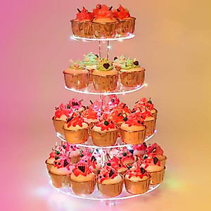 YestBuy 3 Tier Shelf Cake Pop Stand (Blue) +4 Tier Round Cupcake Stand – Premium Cupcake Holder – Acrylic Cupcake Tower Display – Display for Pastry Weddings, Birthday Parties & Events (Multicolored)