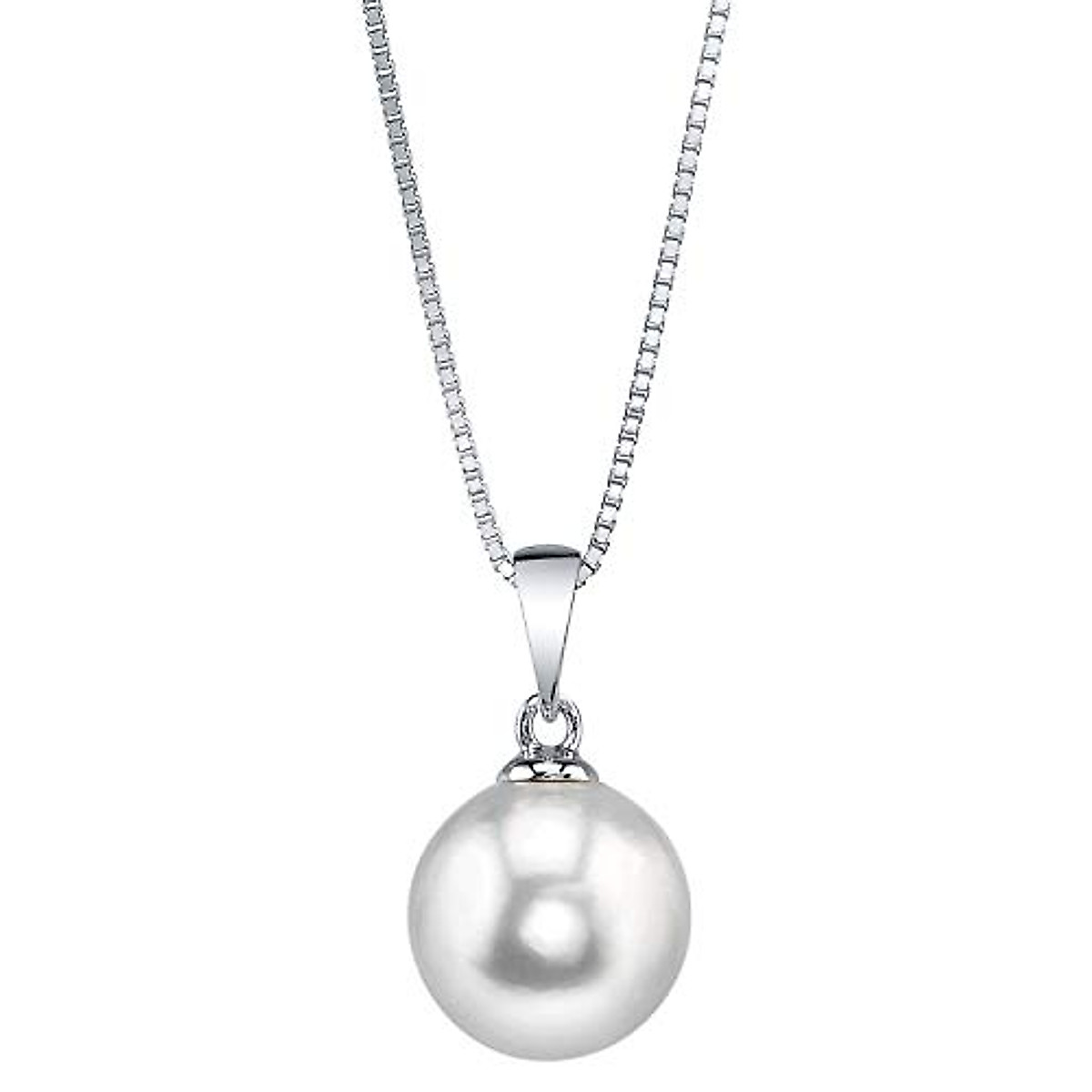 The Pearl Source 8mm White Freshwater Pearl Pendant Sydney Necklace for Women - Cultured Pearl Necklace | Single Pearl Necklace for Women with 925 Sterling Silver Chain
