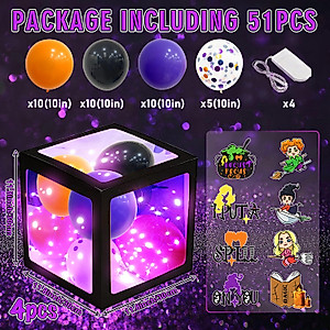 Hocus Pocus Party Decorations 4 Pieces Hocus Pocus Balloon Box with Purple LED Light Strings Hocus Pocus Decorations Hocus Pocus Party Supplies
