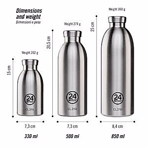 24Bottles Clima Bottles - Insulated Water Bottle 11oz/17oz/29oz, Water Bottles with 100% Leak Proof Lid (12 Hours Hot and 24 Hours Cold Beverages), Made of Stainless Steel, Italian Design