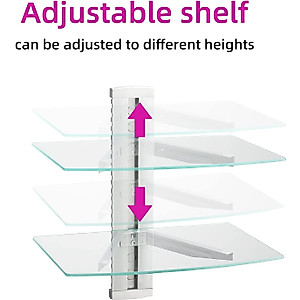 suptek 2 Tiers Glass Floating Shelves, Flat Black Wall Mount Bracket, AV Shelf, Media Shelf for DVD Player / PS4 / Cable Boxes/Game Consoles/Sky Box/TV Accessories, 17.6kg Load Capacity