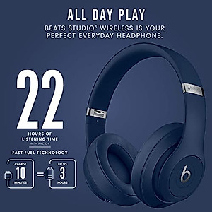 Beat Studio3 Wireless Noise Cancelling Over-Ear Headphones - W1 Headphone Chip, Class 1 Bluetooth, Active Noise Cancelling, 22 Hours of Listening Time (Blue)