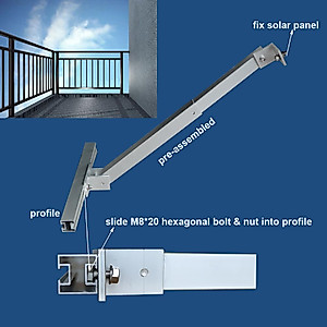 Solar Panel Mounting Brackets Balcony Power Station Holder for 2 Solar Panels Tilt Angle 0°20-30°