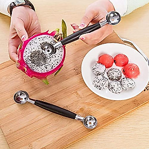 Double-Sided Fruit Melon Baller Spoon, 2 in 1 Stainless Steel Melon Ballers Melon Scoop for Watermelon Cantaloupe Ice Cream,18cm, Black/Silver