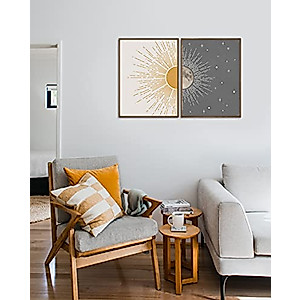Sun Moon Boho Wall Decor, 2 Set 12x16 inch Celestial Posters, Mid Century Modern Prints for Wall Art, Wall Decor for Bedroom
