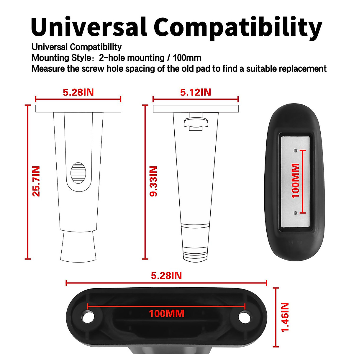 MYFUNSHOP Office Chair Arm Replacement,Gaming Chair Replacement Armrest Arm Pads Universal 4" Mounting Hole Office Chair Parts(1 Pair) Black