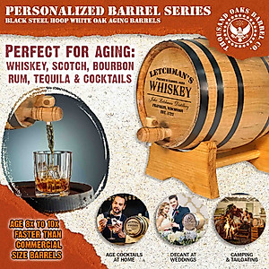 Personalized 20 Liter Oak Aging Barrel (5 gallon) with Stand, Bung and Spigot | Age Cocktails, Bourbon, Rum, Tequila, Beer, Wine and More! | Laser Engraved P5 Custom Whiskey Barrel Design