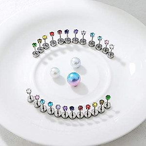 ORAZIO CZ Stud Earrings for Women Men Stainless Steel Cubic Zirconia Screwback Earrings Set 3MM