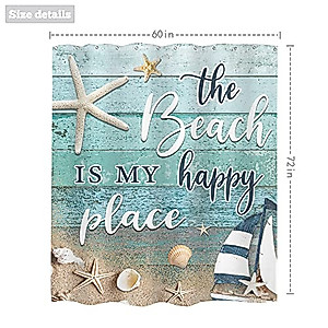 LIGHTINHOME Beach Shower Curtain 60Wx72H Inches Rustic Wooden Plank Positive Inspirational Quote Coastal Ship Starfish Seashell Cloth Fabric Waterproof Polyester Bathroom Home Decor Set with Hooks