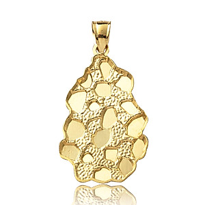 LoveBling 10K Yellow Gold Nugget Charm Pendant (1.60" x 0.77")