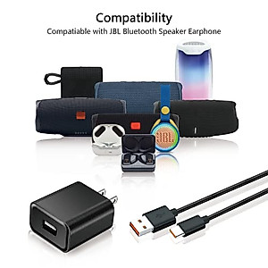 Fast Wall Charger 5FT USB C Charging Cable Cord for JBL Flip 6 Flip 5 JBL Charge 4, 5, Clip 4, GO 3, JBL Xtreme 3, JBL Pulse 4 JRPOP Endurance Peak II Wireless Bluetooth Speakers JBL headphones orange