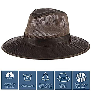 Dorfman Pacific Co. Men's Weathered Cotton Big Brim with Mesh, Brown, Large