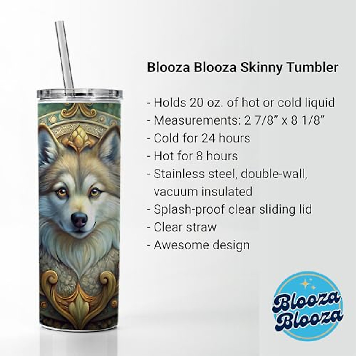 Pomsky Dog Art Nouveau Skinny Tumbler 20oz with Straw Insulated Water Bottle Gift