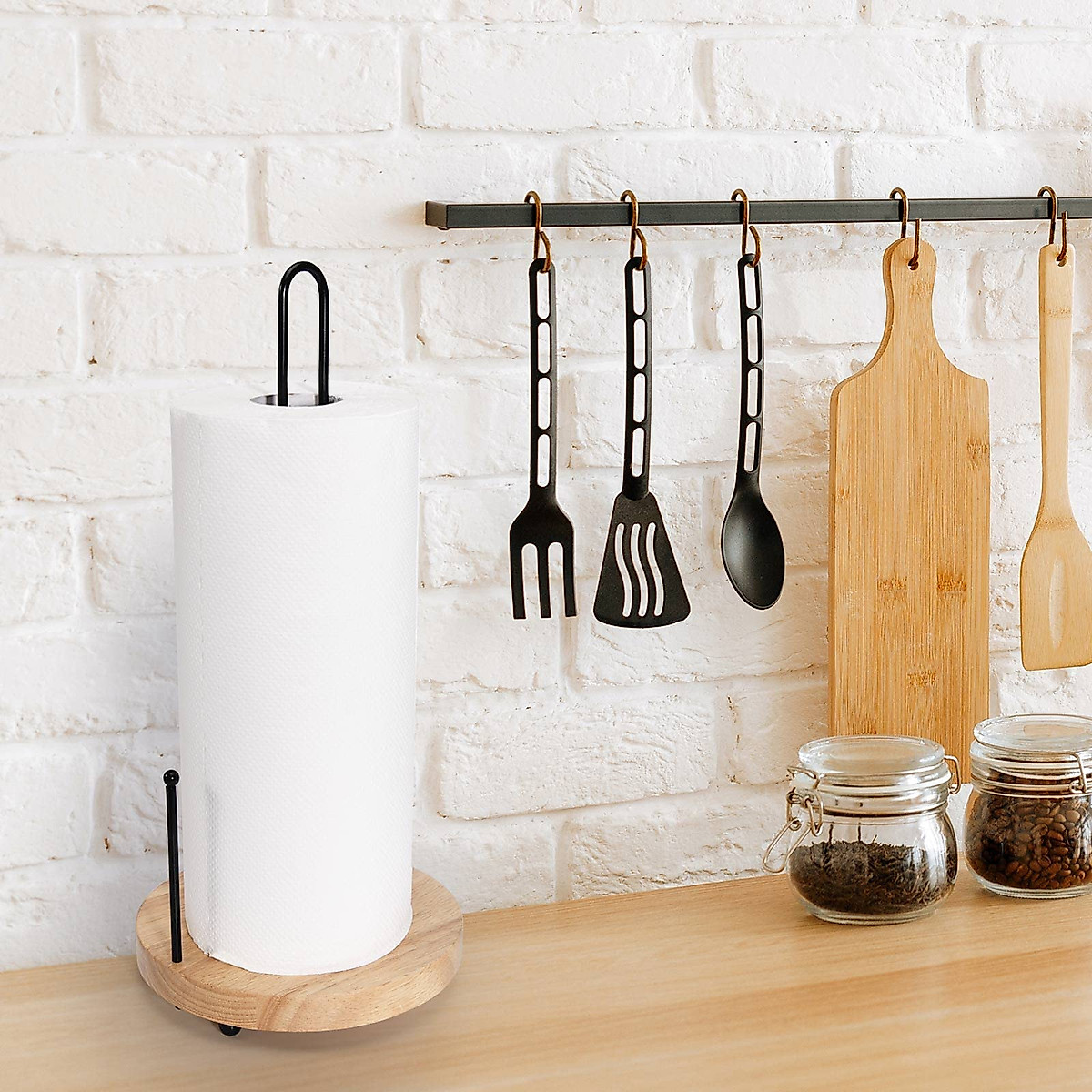 Lorbro Paper Towel Holder Countertop, Farmhouse Paper Towel Holder with Heavy Duty Wood Base, Wood Paper Towel Holder Rustic Style, Paper Towel Holder Stand for Kitchen Decor, Home