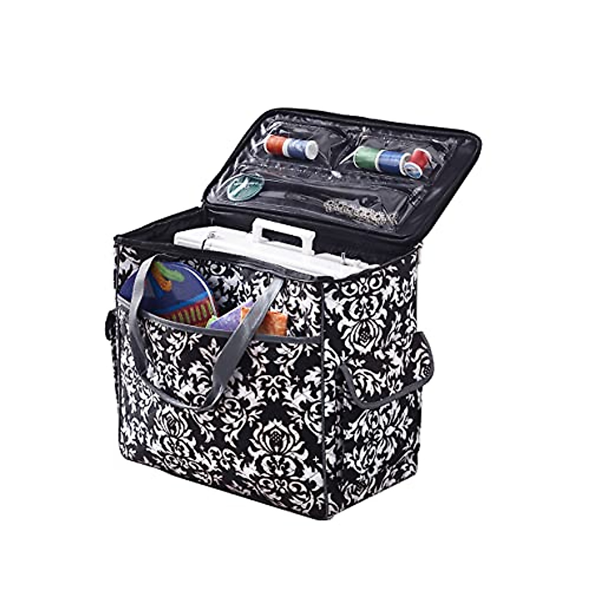 Sewing Accessories Rolling Sewing Machine Tote with 6 Storage Pockets - Damask,LARGE