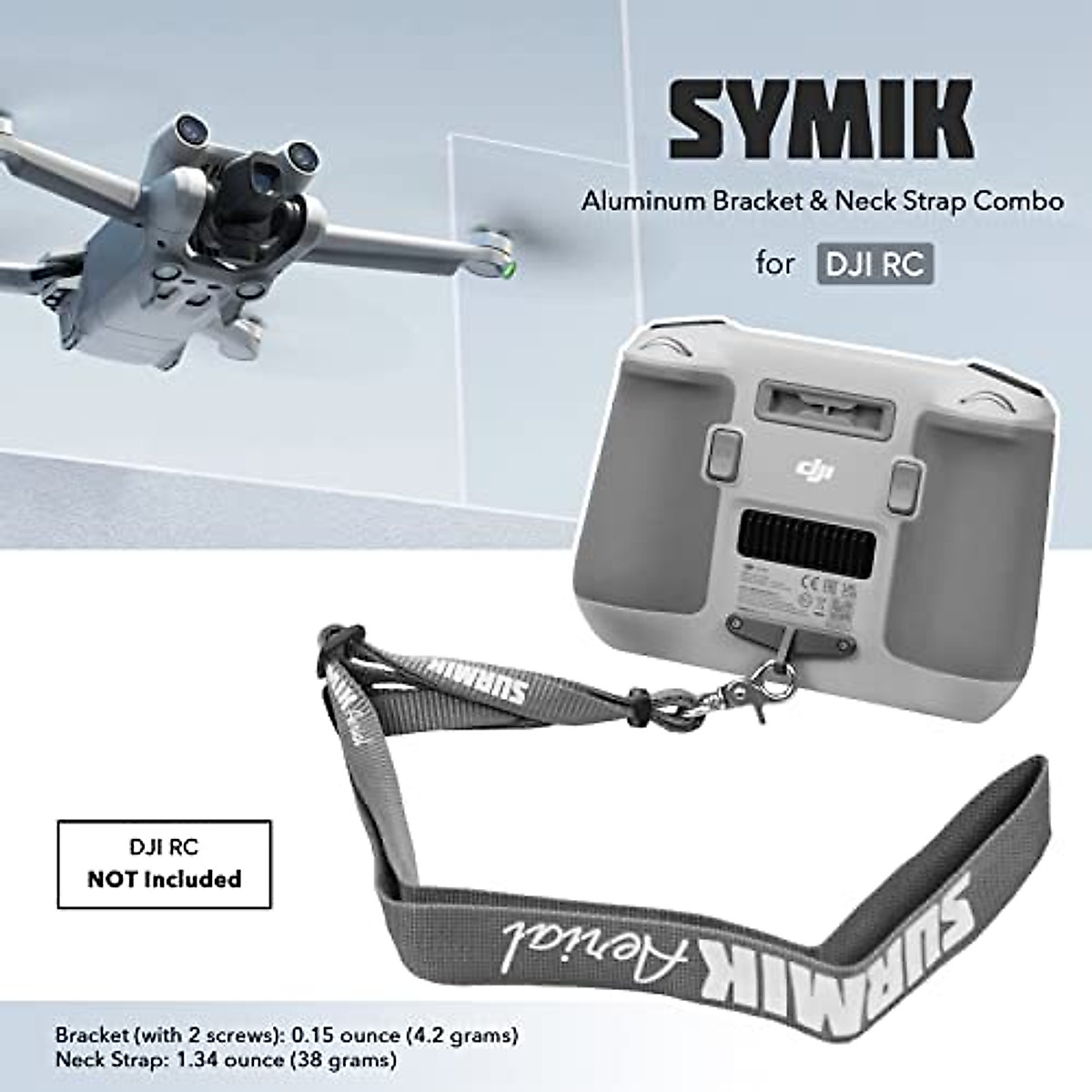 SYMIK Neck Strap Aluminum Bracket and Neck Strap (Lanyard) Combo for DJI RC; Works with DJI Mini 3 / Mini 3 Pro / Mavic 3 Classic / Mavic 3 / Cine / Air 2S with DJI RC Controller; Mini 3 Accessories