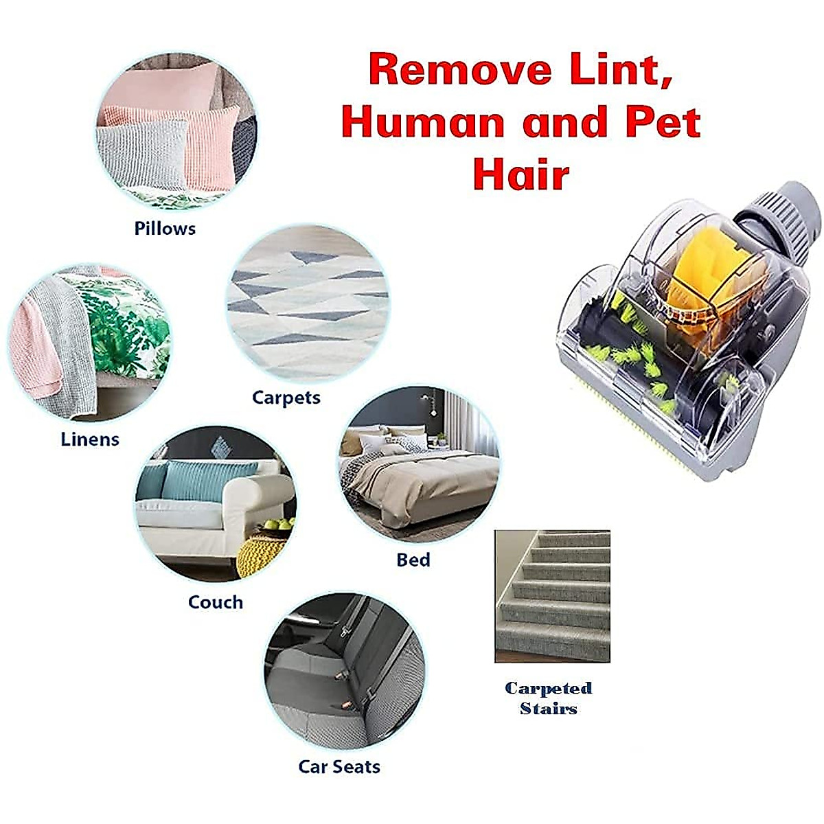 Household Cleaning Kit Vacuum Cleaner Accessories & Air Driven Pet Upholstery Turbo Brush Vacuums Nozzle Tool Pet Attachment Swivel Head with 35mm to 32mm Vacuum Attachment Adapter for Shark Miele