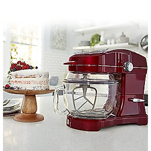 Kenmore Elite Ovation Electric Stand Mixer 5 Qt 500 Watt 10-Speed Motor Revolutionary Pour-In Top Tilt Head Beater Whisk Dough Hook Planetary Mixing 360-Degree Splash Guard Glass Bowl with Lid, Red