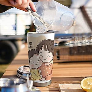 FOCIUZTA 20oz Whimsical Mother and Daughter Hug Tumbler with lid, Travel Coffee Cup, Ideal for Easter, Mother Day, and birthday gifts