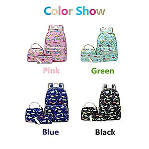 3Pcs Cool Dinosaur Prints Elementary Girls Boys Backpacks with Lunch Bag, Capacity School Bag Back Packs for Boys