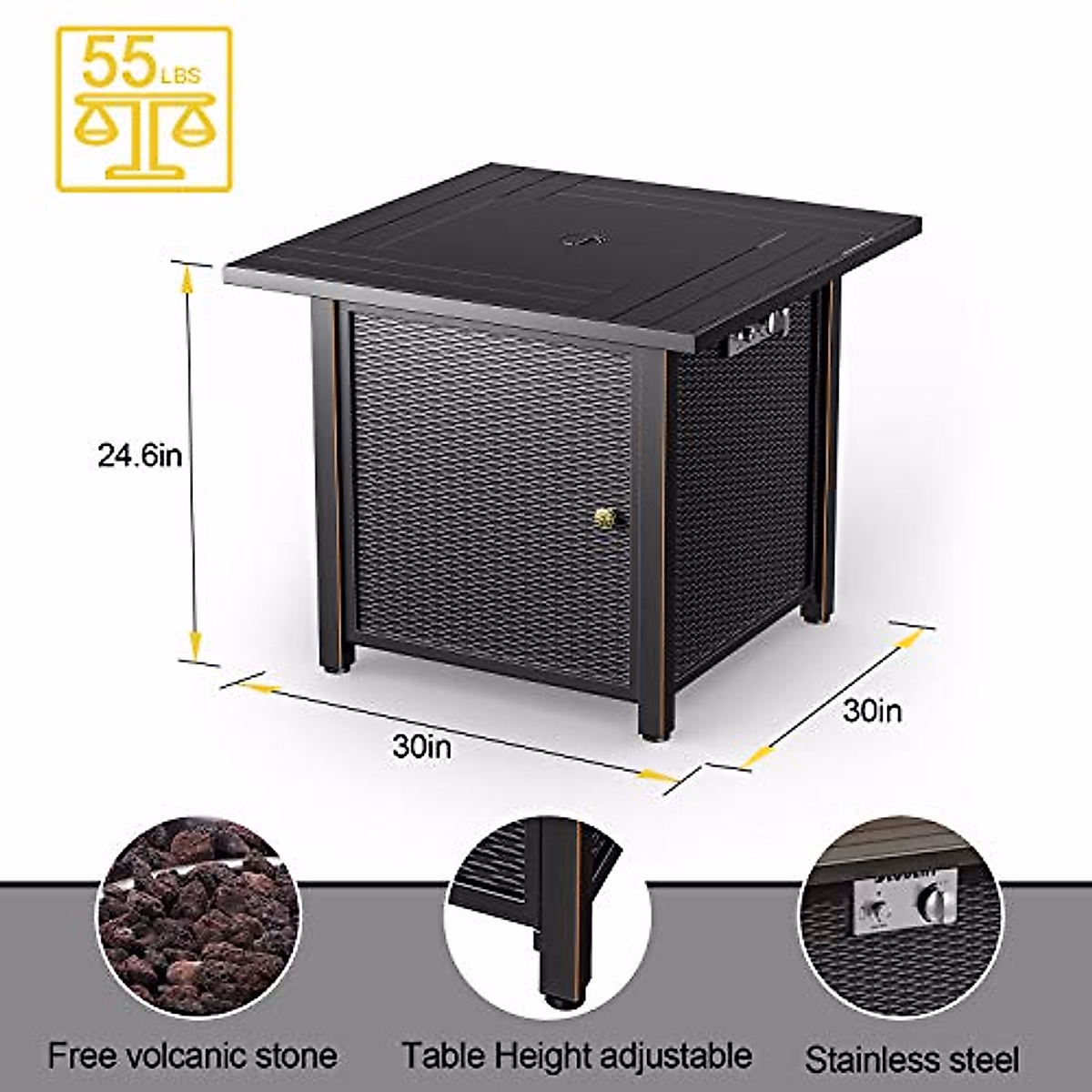 BLUBERY 30" Propane Fire Pit,50,000 BTU Outdoor Fire Pit Table.Wicker Steel Surface,Auto-Ignition,ETL Compliant,Your Garden Warm Companion.