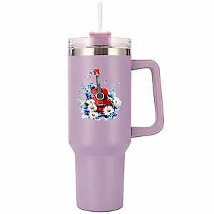 LB LEOBON 40 ounce insulated cup with handle, double-layer vacuum stainless steel material, equipped with straw, can keep warm or maintain cold drinks Daisy Guitar Fragrant taro purple
