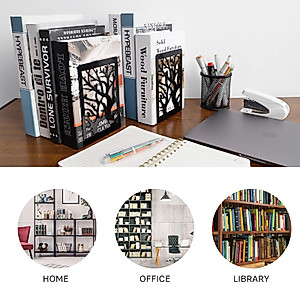 Jekkis Book Ends for Shelves, Decorative Book Shelf Holder, Black 2 Pairs, Non Skid Book Stoppers