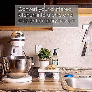 Decorative Riser Pedestal display stand, Display bathroom and home décor, risers for display of farmhouse kitchen decor, wood riser tray (White Feet)